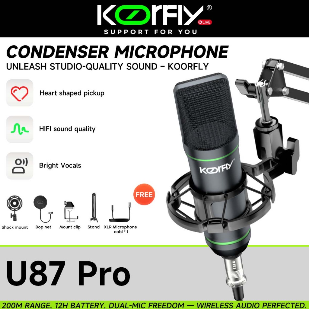KOORFLY U87 PRO F22 PRO 48V Condenser Microphones Kit For PC Podcast ...