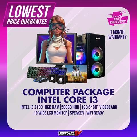COMPUTER SET I3 2100 8GB 500GB HDD 1GB GPU WIFI READY 22" WIDE MONITOR ...