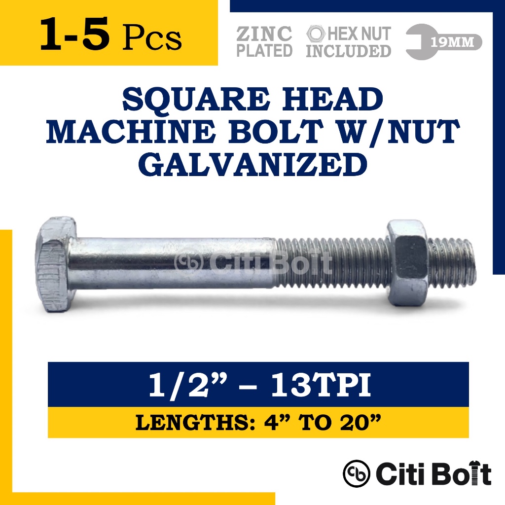 1-5pc Square Head Machine Bolt Galvanized / GI Square Head Bolt 1/2 ...