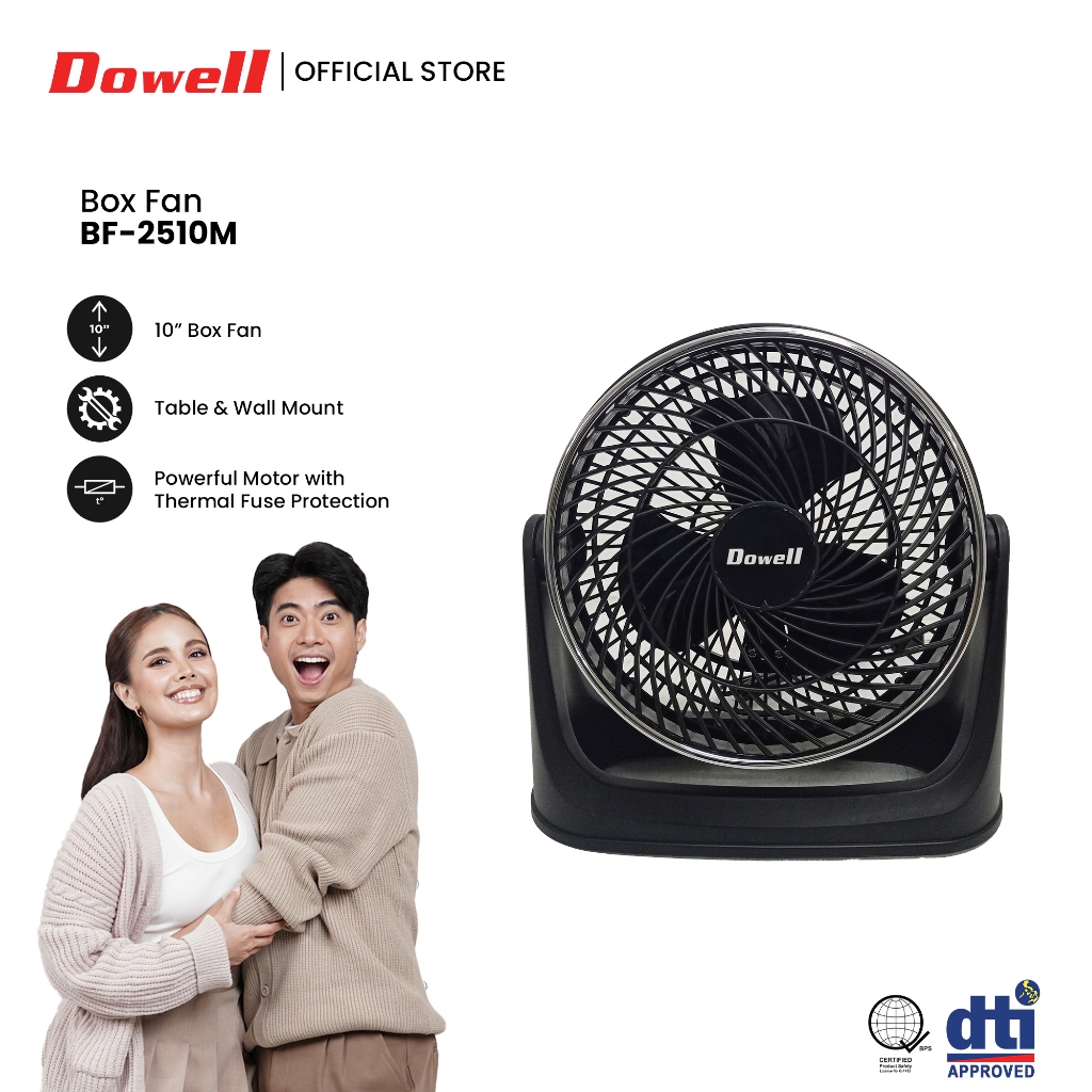 Dowell Box Fan I 10 Inch Thermal Fuse Protected 3 Leaf Blade BF-2510M ...