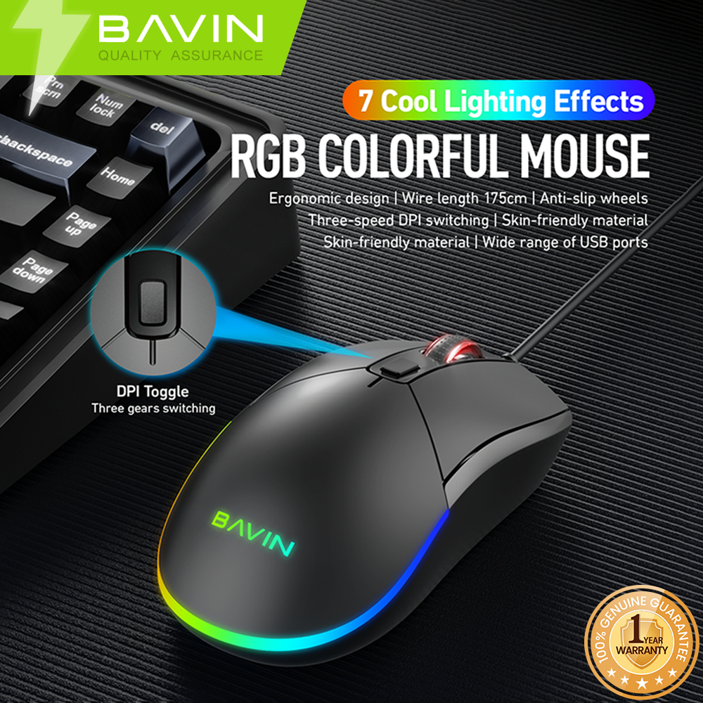 BAVIN K995 Ergonomic Wired Gaming Mouse w/ RGB Multifunction Keys ...