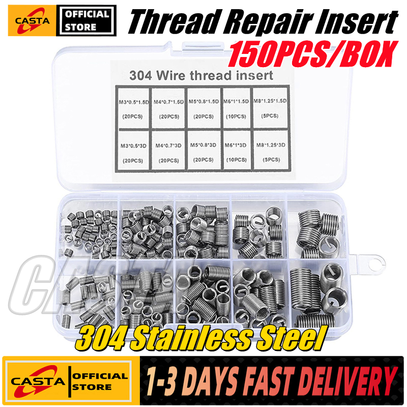150PCS M3-M8 Wire Thread Inserts Steel Sheath Helicoil Type Screw ...