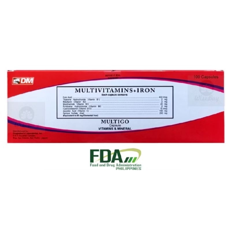 MULTIVITAMINS + IRON - MULTIGO 100 CAPSULES ( 1 BOX ) FDA APPROVED ...