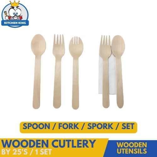 Wooden Disposable Utensils ( Spoon / Fork / Spork / Set w/ tissue ) By ...