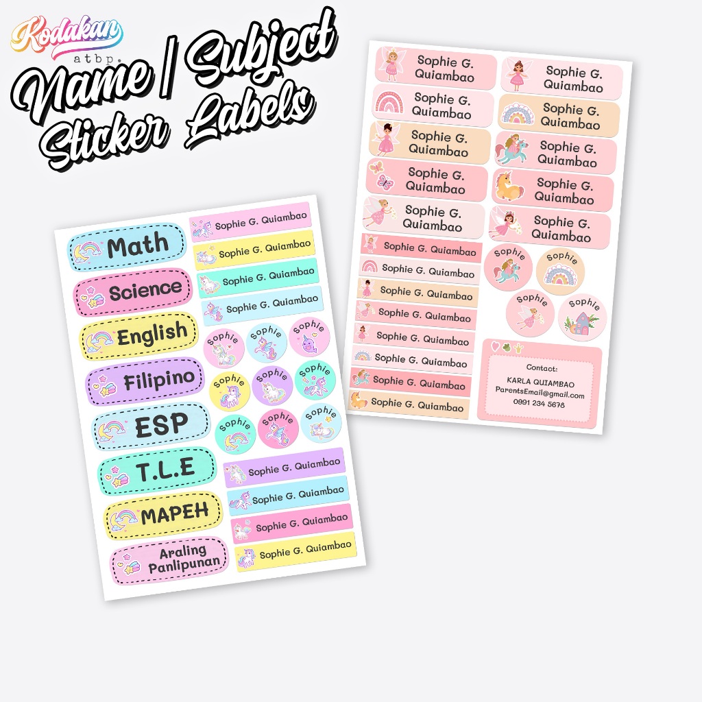 Name / Subject Personalized Stickers Customized for School Notebook ...
