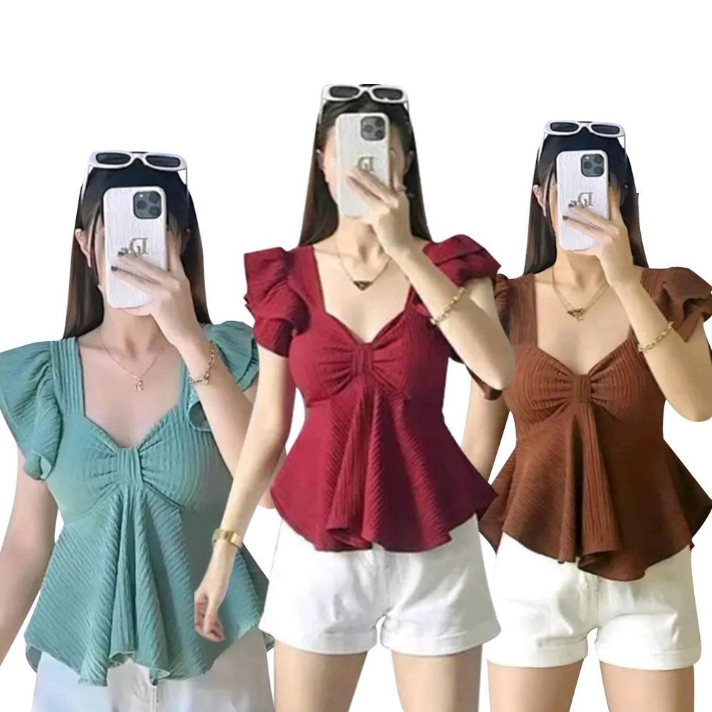 Buy 1 Take 2 (Total of 3) Elegant Crepe Twist Top Casual Plain Dress Sandal Basic chic ...