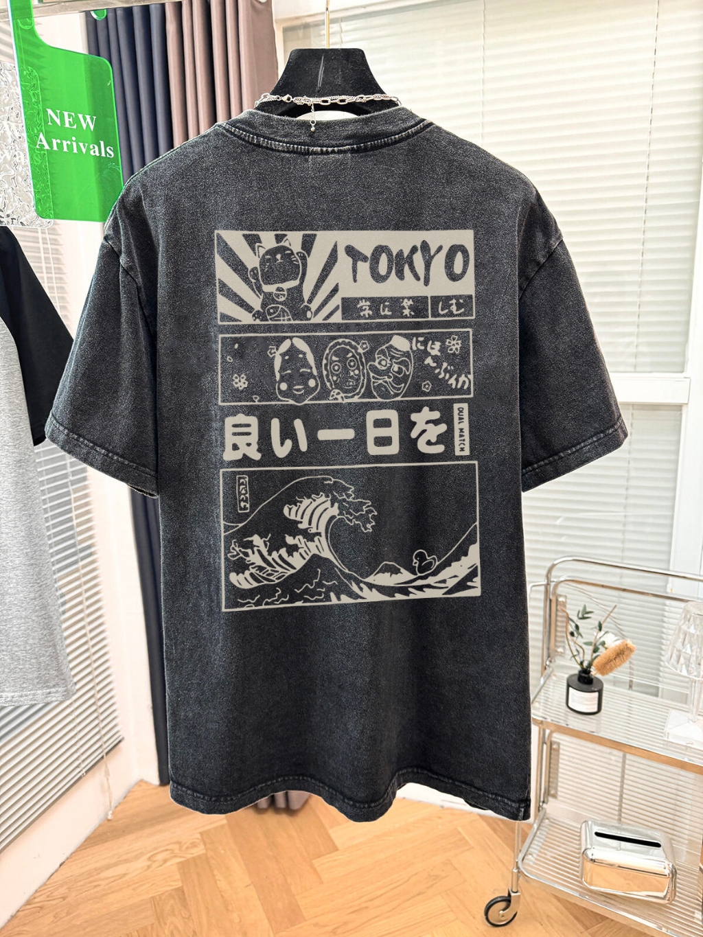 FPA American retro graphic wash black T-shirt OVERS Unisex 100% cotton ...