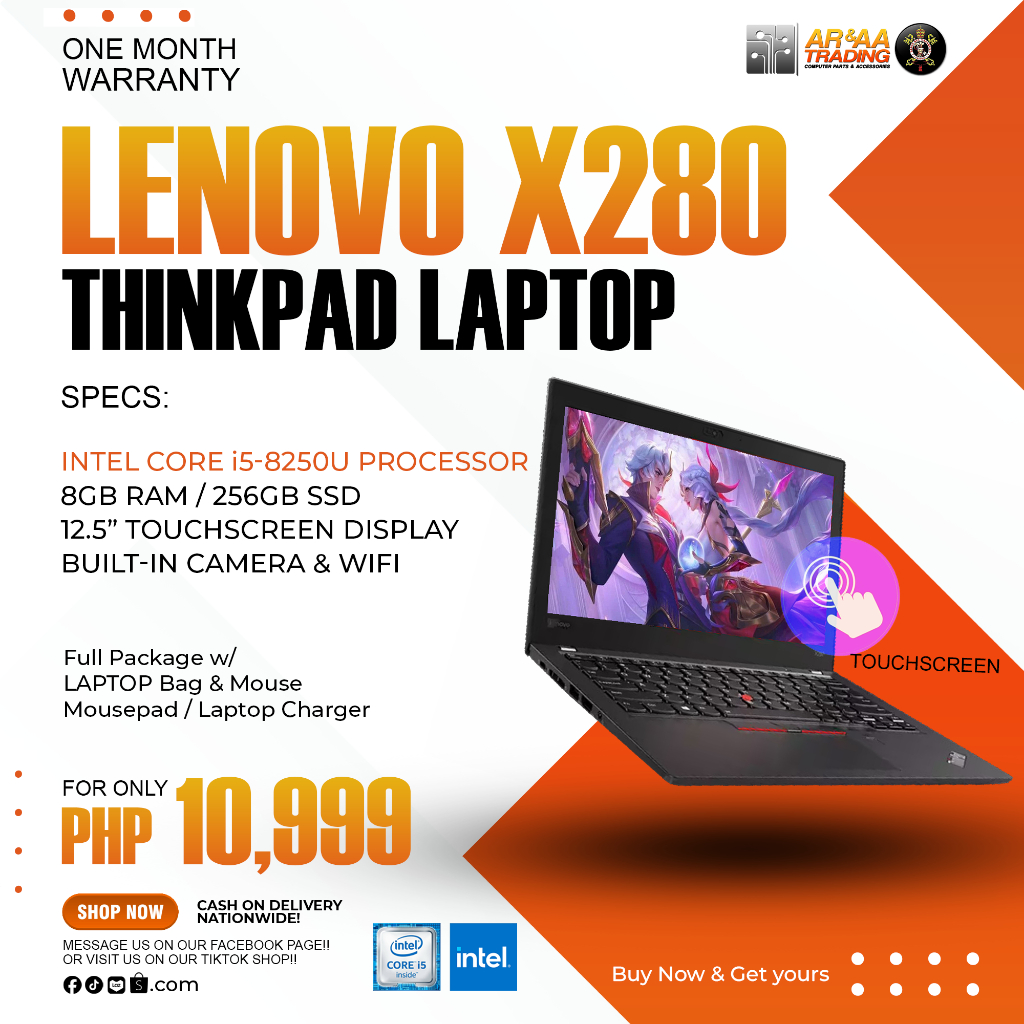 LAPTOP LENOVO THINKPAD X280 TOUCHSCREEN INTEL CORE I5-8250U 8GB 256GB ...