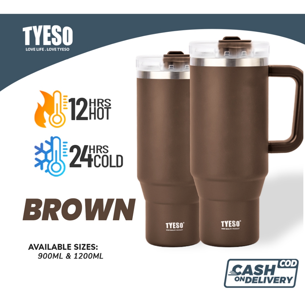 TYESO (30oz/40oz) Vacuum Insulated Tumbler with Handle & Straw in BROWN ...