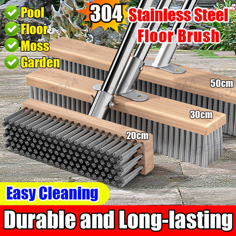 20/30/50cm 304 Stainless Steel Floor Brush Wood Handle For Garden Pool ...