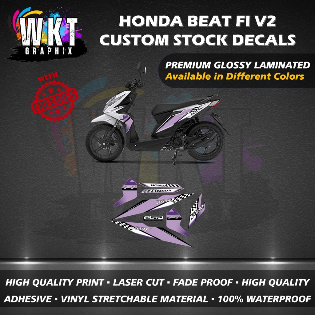 HONDA BEAT FI V2 CUSTOM STOCK DECALS (WATERPROOF, LAMINATED, FADE PROOF ...
