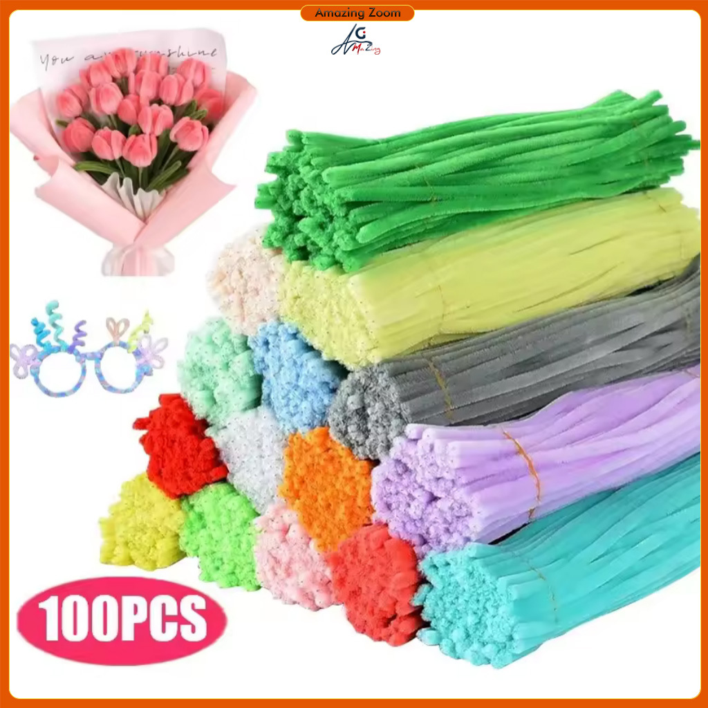 100pcs Fuzzy Wires Chenille Twisted Sticks Bar Anvil Wire Craft Pipe ...