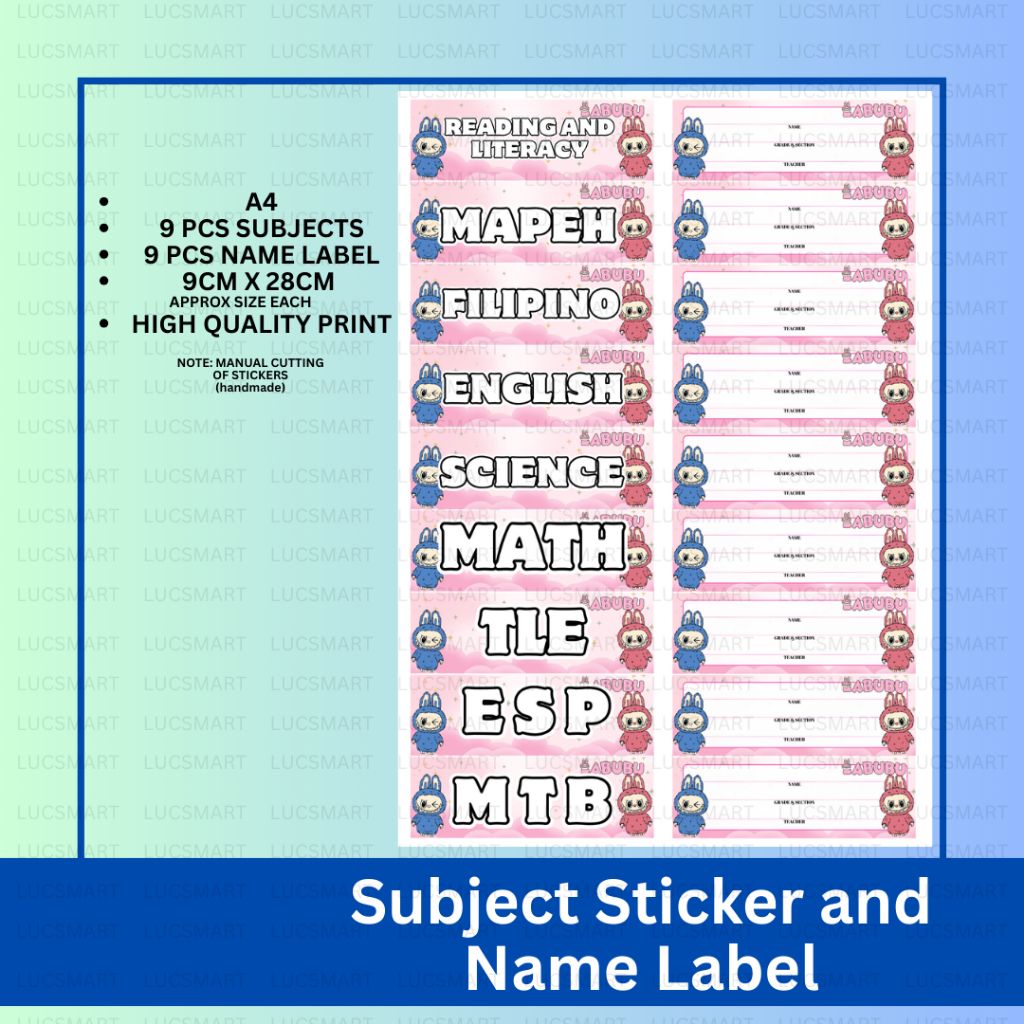 LUCSMART Fastshipping -Blue Red Labubu THEMED Subject and Name Label ...