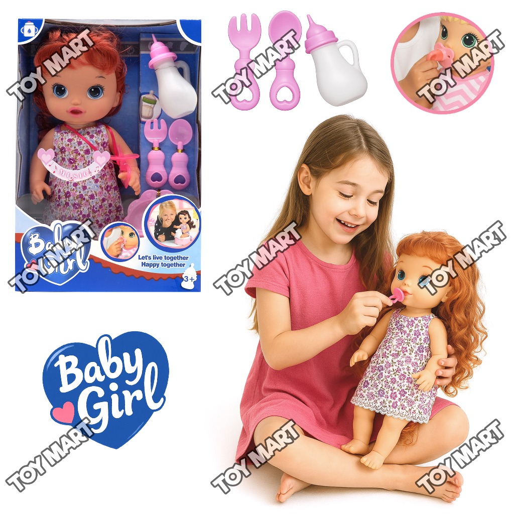 10" Baby Girl Interactive Rubber Doll w/ Feeding Set (Crying ...