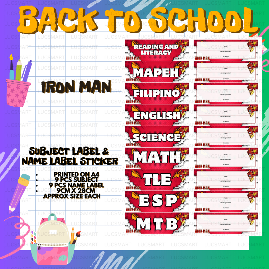 LUCSMART Fast shipping - NEW DESIGN IRON MAN THEMED Subject and Name ...