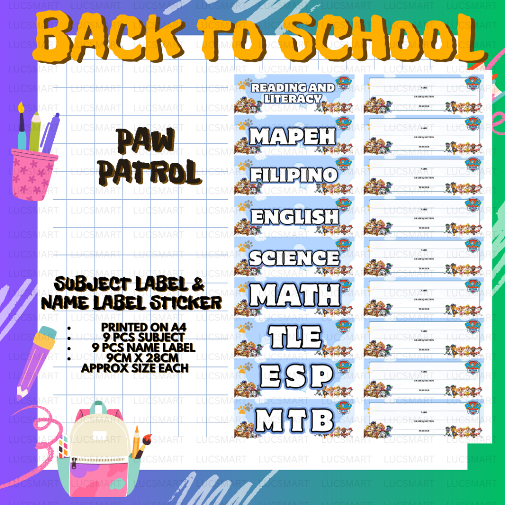 LUCSMART Fast shipping - NEW DESIGN PAW PATROL THEMED Subject and Name ...