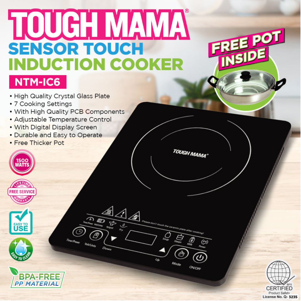 Tough Mama NTM-IC6 Crystal Glass Plate Induction Cooker Black ...