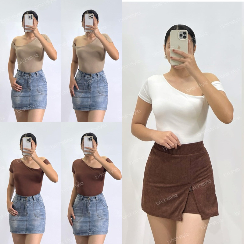 ATHENA One Side Shoulder Double Lining Front Only Top | Shopee Philippines