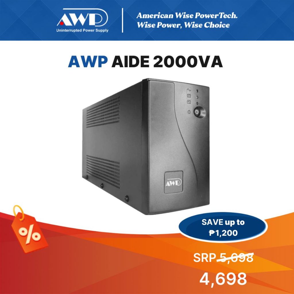 AWP Aide 1200W-2000VA UPS with AVR Uninterruptible Power Supply (6 ...