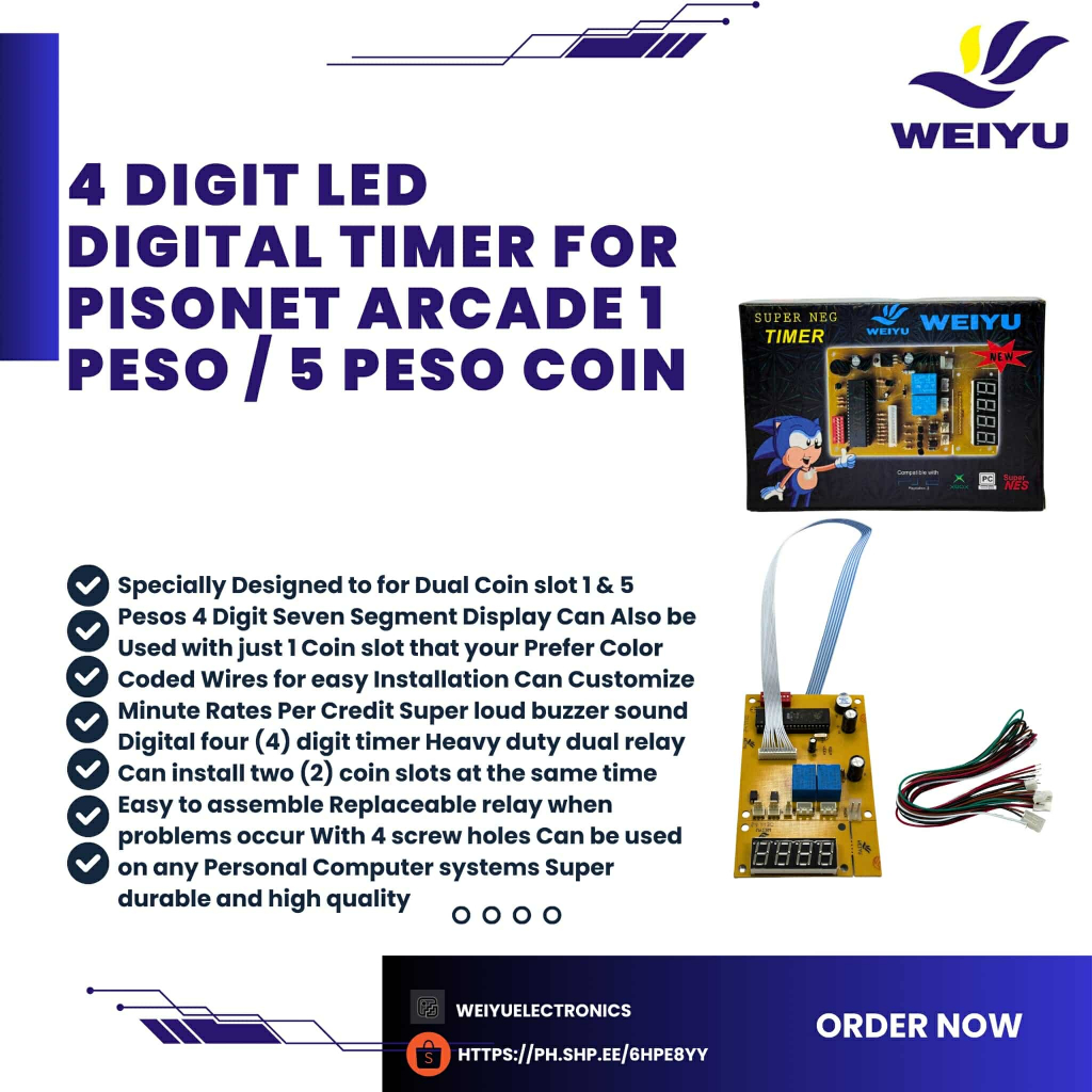 4 Digit LED Digital Timer for Pisonet Arcade 1 Peso / 5 Peso Coin ...