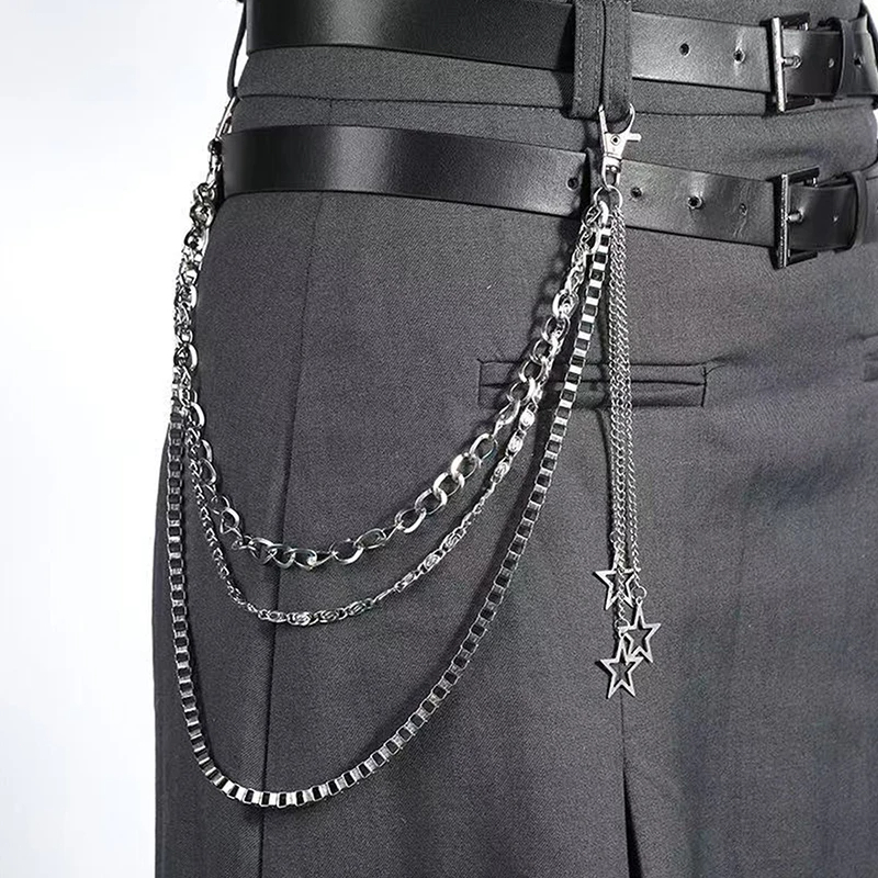 Punk Metal Waist Key Chain Cross Rivet Layered Chain Keychains Wallet ...