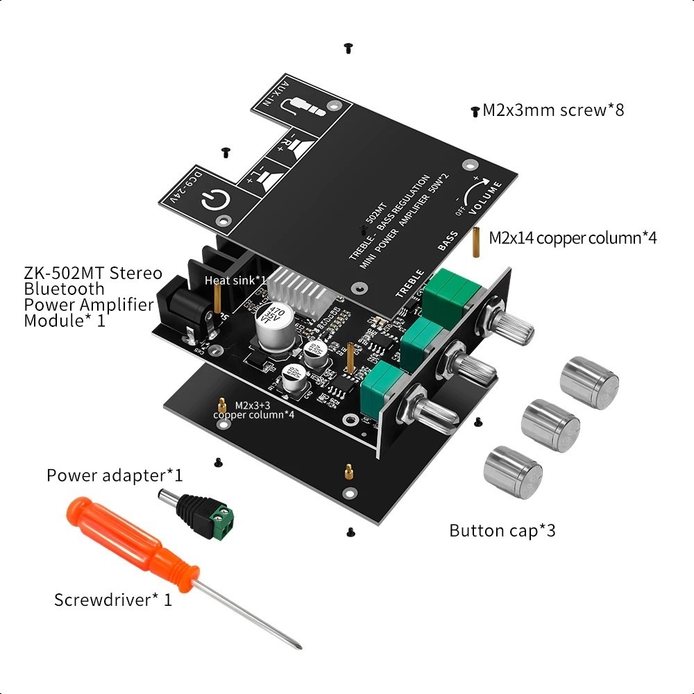 Mini amplifier ZK 502MT Mini amplifier bluetooth 5.0 Subwoofer ...