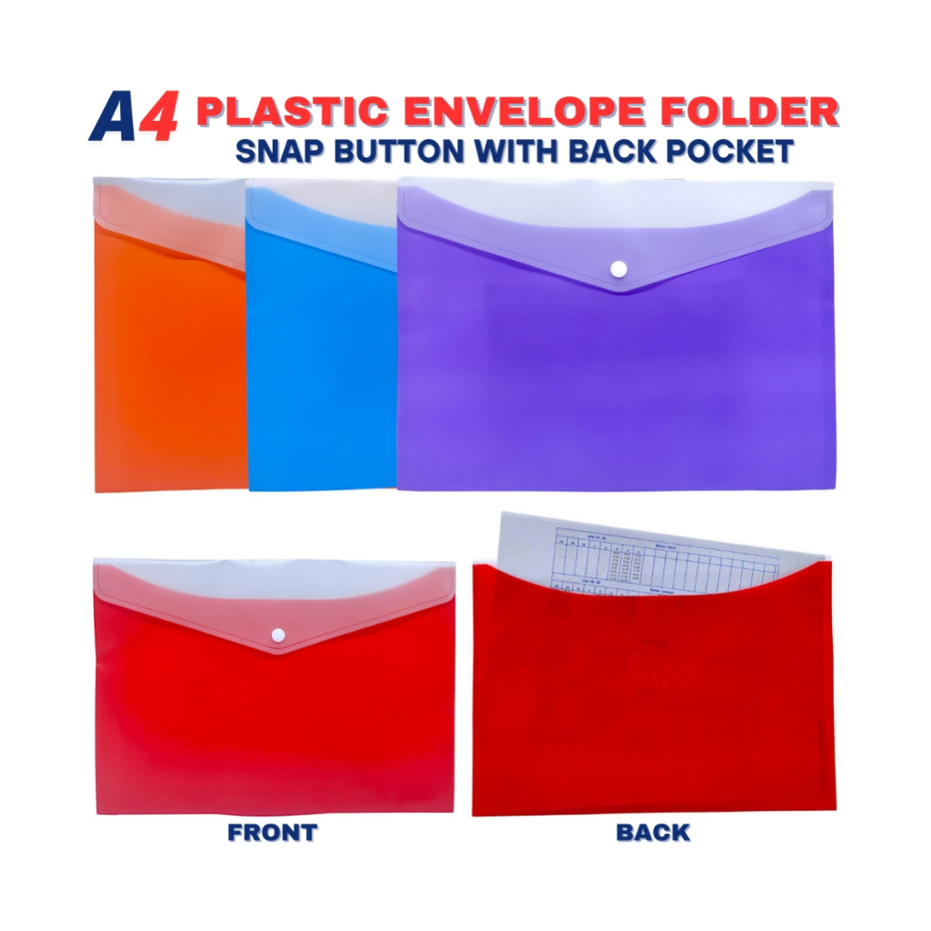 Plastic Envelope A4 Folder Snap botton with back pocket | Shopee ...