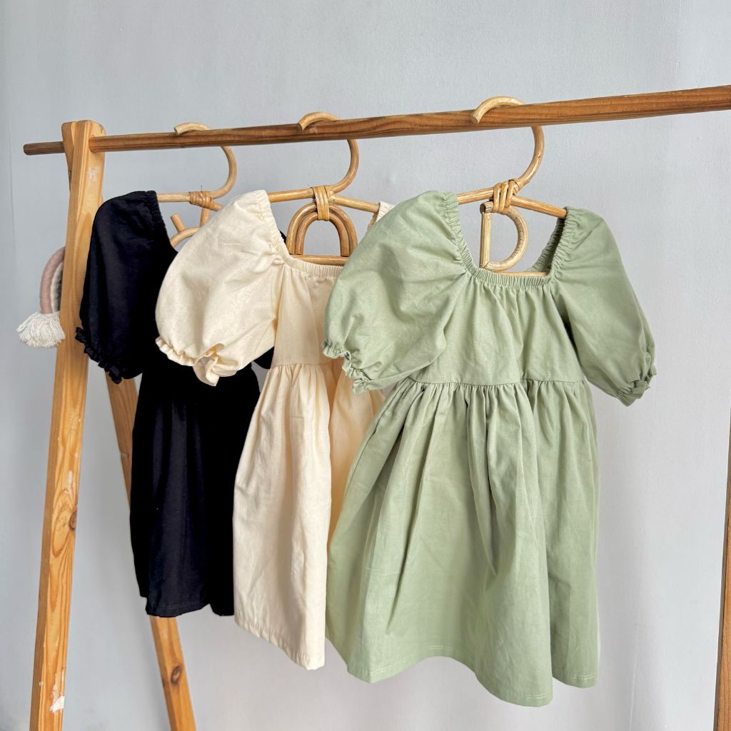 PP Apparel Kids Puff Sleeve Summer Dress Girls Comfy Kids Basic Trendy ...