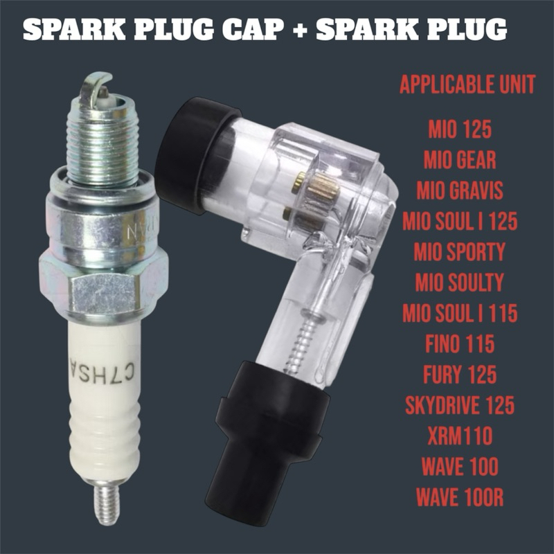 (2in1) Spark Plug (C7HSA) + Spark plug cap -MIO Sporty / Fino / Mio I ...