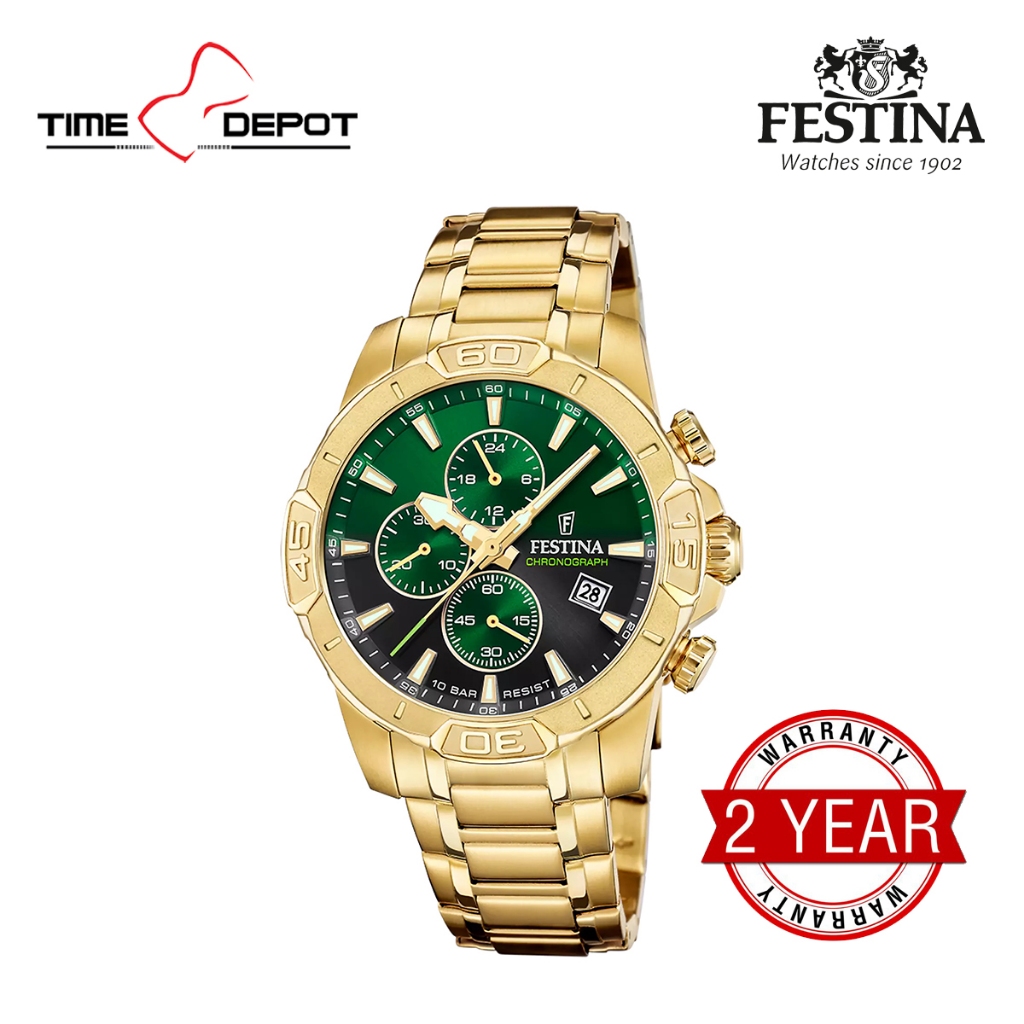 Festina F20705/6 Chronograph Gold Stainless Steel Strap Watch For Men ...