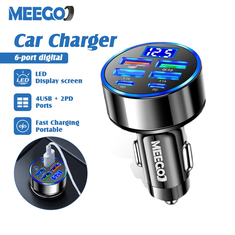 MeeGoo Car Charger 4USB Port+2PD Port PD Fast Charging Car Charger LED ...