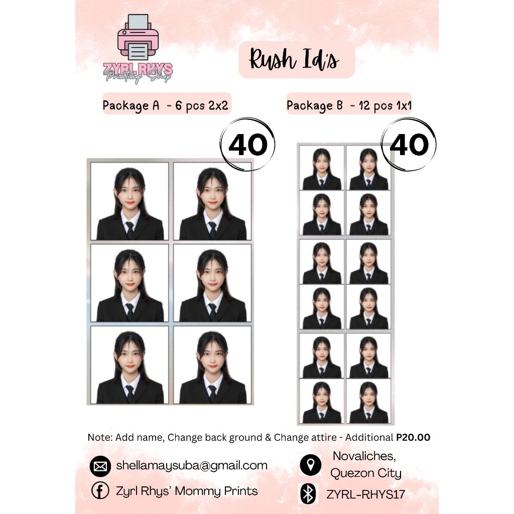 Rush id 1x1, 2x2, Passport size package change background formal attire ...