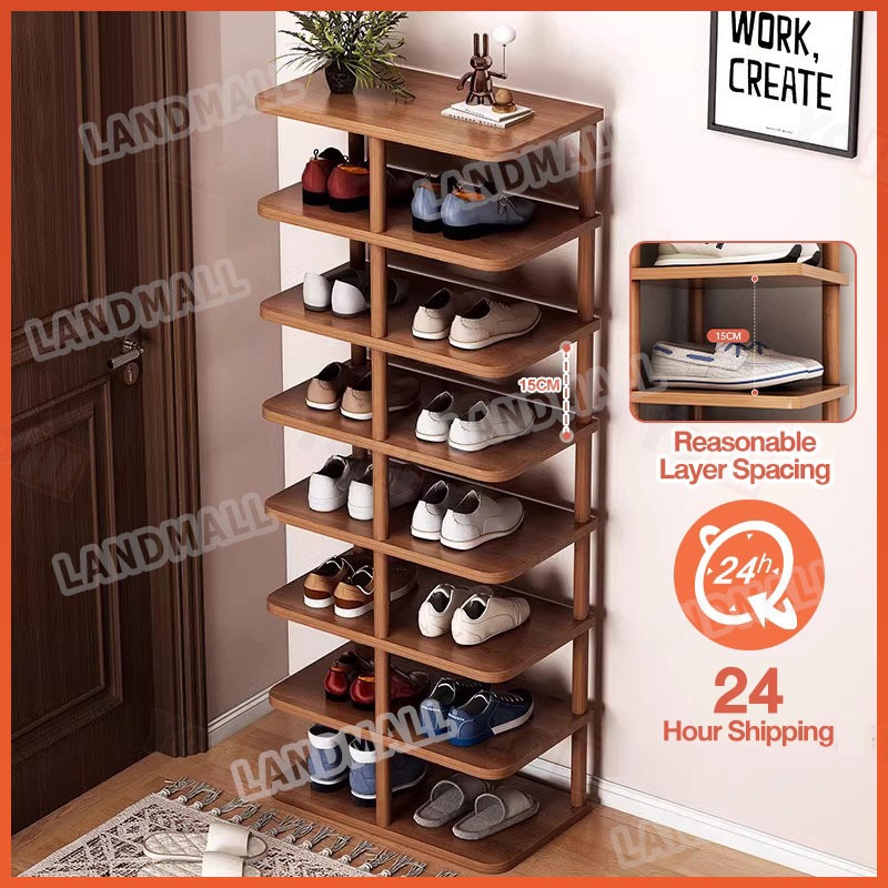 Shoe Rack Organizer Bamboo Shelf Stackable DIY Wooden Shelves Wood ...
