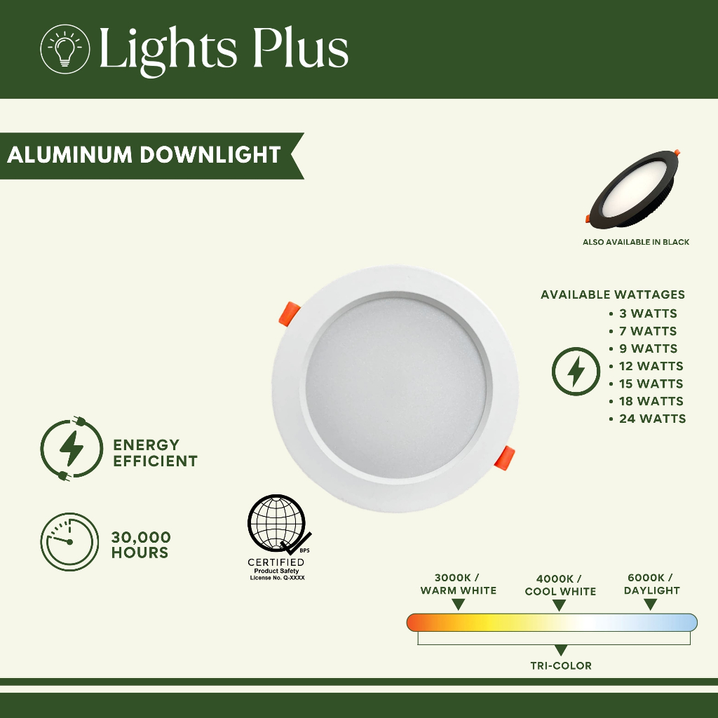 Recessed LED Pin Light Tri-Color 3W 7W 9W 12W 15W 18W 24W - Black ...