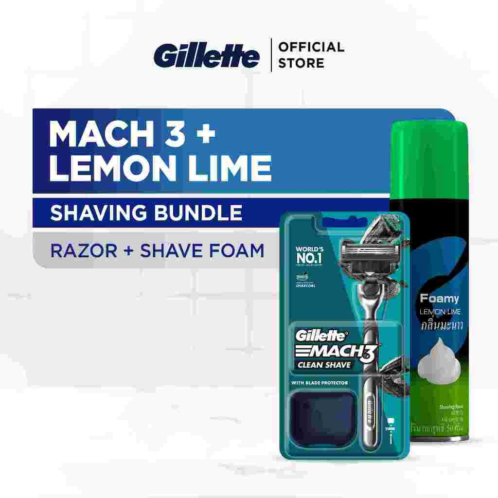 Gillette Mach3 Clean Shave Razor + Foamy Lemon Lime 50g [SHAVING BUNDLE ...