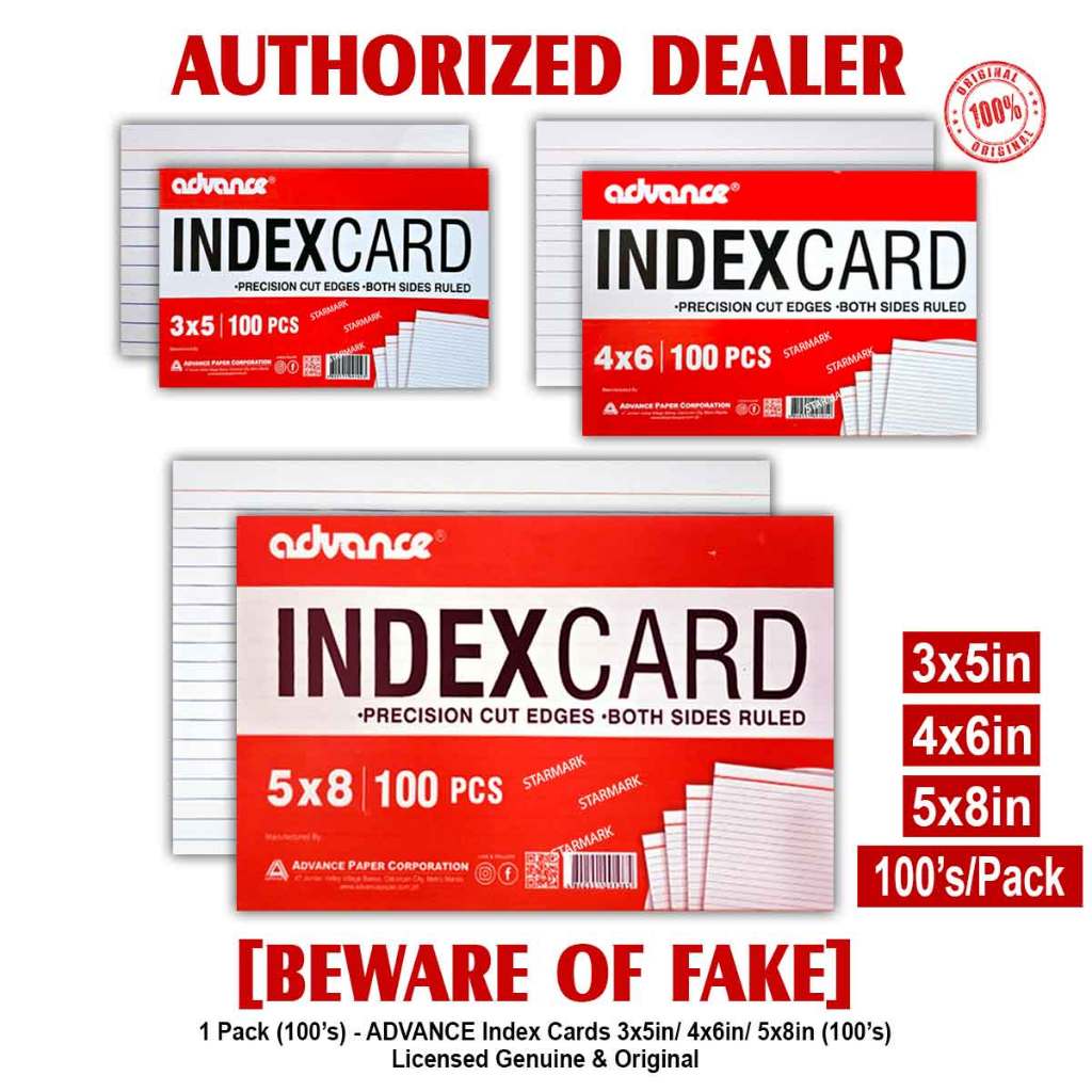 Index Card Cards ADVANCE or CPPI Brand 3x5in 4x6in 5x8in 100pcs per ...