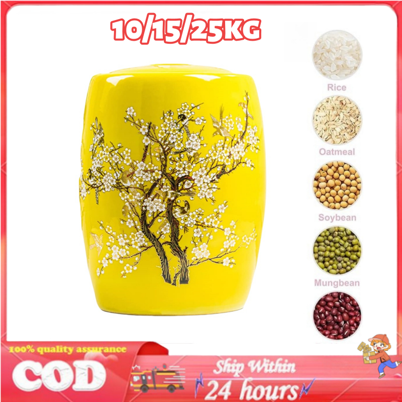 Ceramic rice storage container porcelain jar with lid rice dispenser 10 ...