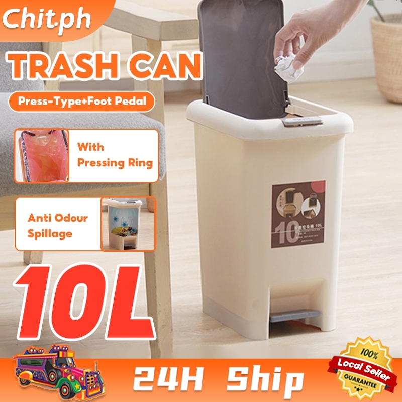 CHIT 10L Trash Can With Foot Pedal Press Trash Bin Basurahan With Cover ...