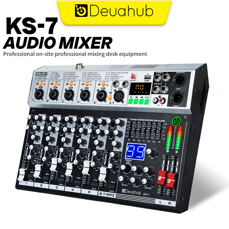 Deuahub KS-7 Professional Audio Mixer 7 Channel Mixer Built-In EQ ...