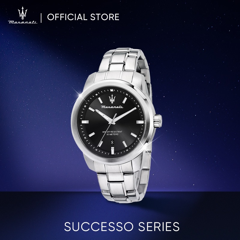 【2 Years Warranty】 Maserati Successo 44mm Black Dial Silver Stainless ...