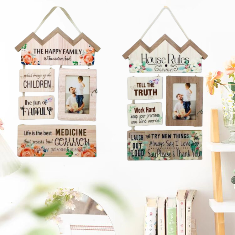 wooden photo frame house rules wooden hanging wall decor happy family ...