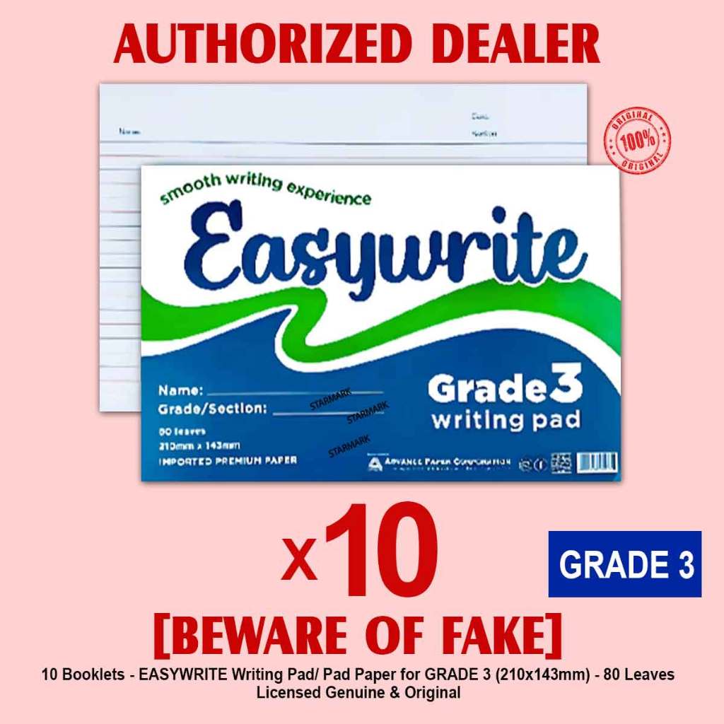 EASYWRITE Grade Pad Paper Papers Pads for GRADE 3 - 210x143mm 80 Leaves ...