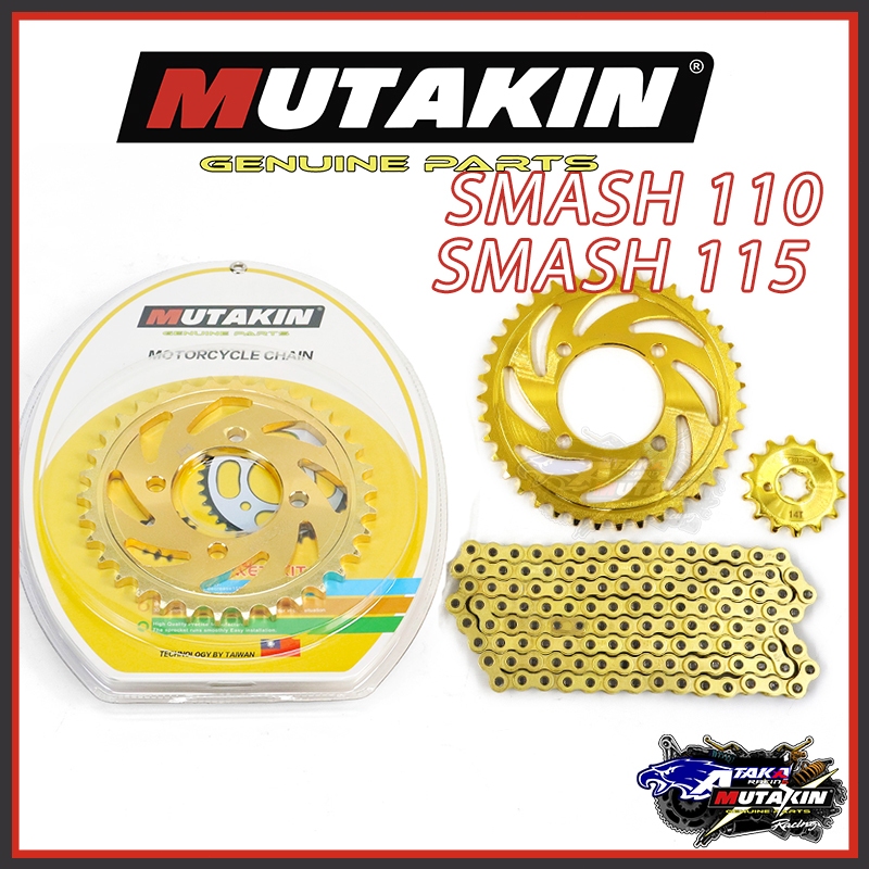 MUTAKIN Sprocket Gold Chain Set SMASH 110/SMASH 115 428H-14T-34T-110L ...