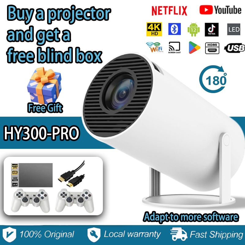 HY300PRO Smart Android Projector Ultra HD Portable Mini WiFi BT ...