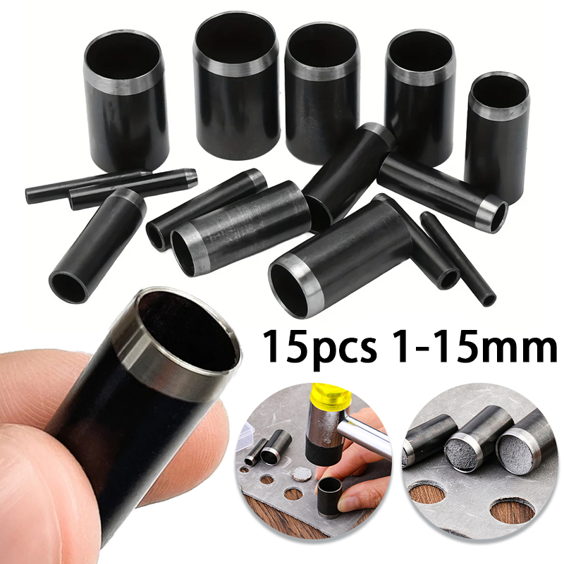 15pcs/set Round Hole Puncher Hollow Punch 1-15mm Leather Craft Punching ...
