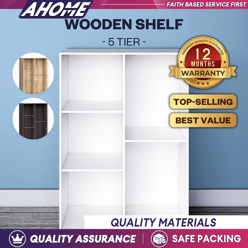 Book shelf Rack Organizer Storage Cabinet Display Shelf With Back Panel ...