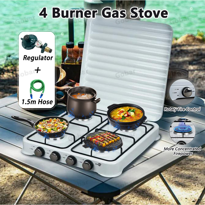 4-Burner Gas Stove Portable Stainless Steel Heavy Duty LPG Desktop ...