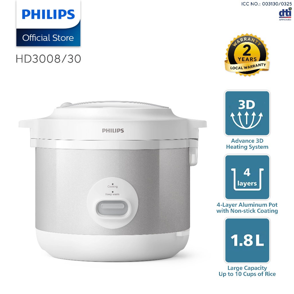PHILIPS 1000 Series Rice Cooker 1.8L with 3D Heating System HD3008/30 ...