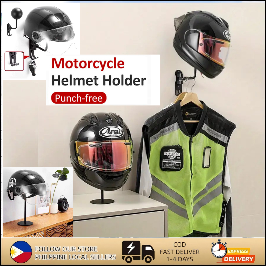 180°Rotating Motorcycle Helmet Rack Wall Mount Metal Helmet Holder for ...