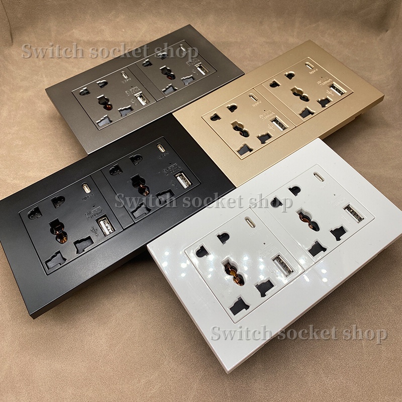 Type 146 double five-hole double USB+type-c luxury PC material socket ...